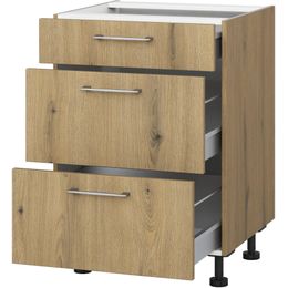 Auszugsunterschrank KOCHSTATION "KS-Trea U2AS60" Schränke Gr. B/H/T: 60 cm x 75 cm x 56 cm, braun (eiche astig) mit drei Auszügen, Breite 60 cm, Höhe 75 cm