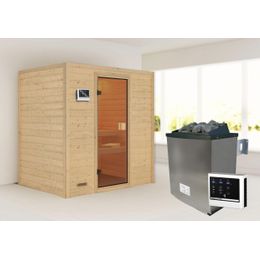 Karibu Sauna ""Sonja" mit bronzierter Tür Ofen 9 KW externe Strg modern" Saunen beige (naturbelassen)