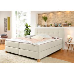 Boxspringbett Home Affaire "Calloway", beige, B:188cm L:238cm, Komplettbetten, Boxspringbett, inkl. Topper, XXL-Ausf&uuml;hrung, in 4 Farben, 5 Breiten, 3 Matratzenarten