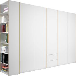 Müllermöbel Drehtürenschrank MÜLLER SMALL LIVING "Modular Plus Variante 9" Schränke Gr. B/H/T: 326 cm x 221,4 cm x 60,5 cm, 5 St., weiß (weiß, birke) zwei Schubladen im Mittelelement, Anbauregal rechts oder links