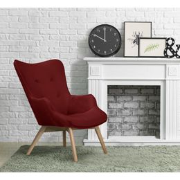 Sessel Andas "Nicko" Gr. Samtoptik, ohne Hocker, B/H/T: 71 cm x 96 cm x 86 cm, rot (dunkelrot) Design-Sessel Einzelsessel Sessel mit Hocker Lounge-Sessel wahlweise und ohne