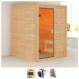 Welltime Sauna "Sandy" Saunen 3,6-kW-Plug & Play Ofen mit int. Steuerung beige (naturbelassen) Saunen