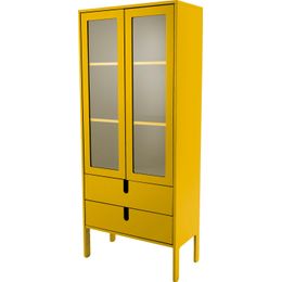 Vitrine Tenzo "UNO" Schränke Gr. B/H/T: 76 cm x 178 cm x 40 cm, gelb (mustard) mit 2 Glastüren und Schubladen, Design von Olivier Toulouse By Tenzo