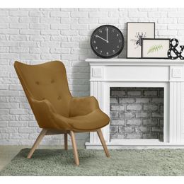 Sessel Andas "Nicko" Gr. Samtoptik, ohne Hocker, B/H/T: 71 cm x 96 cm x 86 cm, gelb (senf) Design-Sessel Einzelsessel Sessel mit Hocker Lounge-Sessel wahlweise und ohne