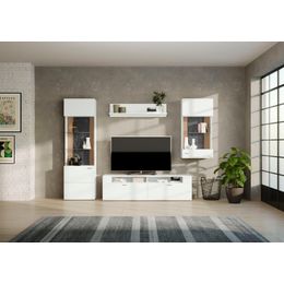 Wohnwand "TACOMA", weiß (weiß arctic hochglanz), SET ONE BY Musterring, Kastenmöbel-Sets, Typ 04, mit Hängevitrine