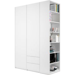 Müllermöbel Kleiderschrank MÜLLER SMALL LIVING "Modular Plus Variante 2" Schränke Gr. B/H/T: 151,9 cm x 221,4 cm x 60,5 cm, Seitenanbauregal rechts, 2 St., weiß inklusive 2 kleinen Schubladen im rechten Schrankteil