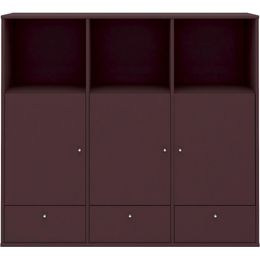 Highboard HAMMEL FURNITURE "Mistral Hochkommode, Hochschrank" Sideboards Gr. B/H/T: 133 cm x 119,5 cm x 42 cm, 3, rot (bordeaux) mit Türen und Schubladen, Breite: 133cm, anpassungsbar Designmöbel