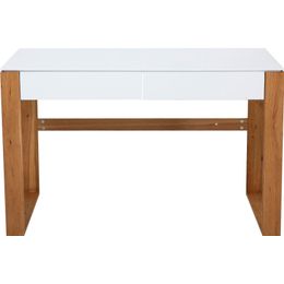 Schreibtisch Andas "Herdis" Tische Gr. B/H/T: 120 cm x 75 cm x 60 cm, 2 Schubladen, weiß (weiß, natur, weiß) mit 2 grifflosen Schubladen