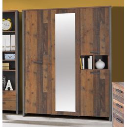 Kleiderschrank FORTE "Clif" Schränke Gr. B/H/T: 156 cm x 205 cm x 52 cm, 4 St., grau (betonoptik dunkelgrau, old vintage wood) mit Spiegelauflage