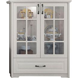 Vitrine Home Affaire "Evergreen" Schränke Gr. B/H/T: 106 cm x 127,7 cm x 48,7 cm, beige (elfenbein) UV lackiert, Tür mit Sicherheitsglas und Soft-Close-Funktion