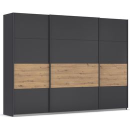 Schwebetürenschrank Rauch "Schwebetürenschrank Kleiderschrank Schrank Garderobe CORTONA" Schränke Gr. B/H/T: 315 cm x 229 cm x 62 cm, 3 St., grau (graumetallic, eiche artisan) inkl. Inneneinteilung, 2 Stoffboxen und zusätzlichen Einlegeböden