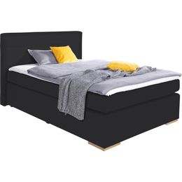 Boxspringbett Alina "Nikki", schwarz (schwarz tls 10), B:133cm L:214cm, Komplettbetten, Boxspringbett, inklusive Matratze und Topper, F&uuml;&szlig;e Buche natur