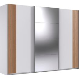 Schwebetürenschrank wimex "Malaga" Schränke Gr. B/H/T: 270 cm x 208 cm x 65 cm, 3 St., weiß (weiß, akustiklamellen nachbildung in artisan eiche nachbildung) Kleiderschrank 3-türig mit Akustiklamellen-Optik und Spiegel