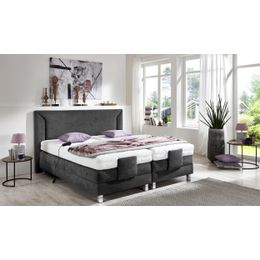 Boxbett, grau (anthrazit), B:214cm L:214cm, Bezug der Obermatratze: 100% Polyester, abnehmbar und waschbar bis 60C;Box und Kopfteil: Mikrovelours (100% Polyester), Westfalia Schlafkomfort, Komplettbetten, Boxspringbett, mit Motor