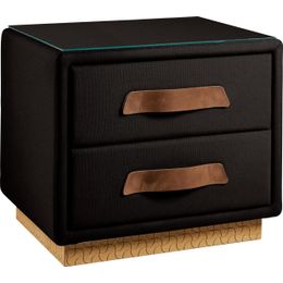 Nachtkommode Birkenstock "Montevideo" Sideboards Gr. B/H/T: 61 cm x 52,5 cm x 45 cm, 2, grau (schwarzgrau tbb 20) inklusive Glasplatte, mit Lederlaschen-Griffen, Holzsockel