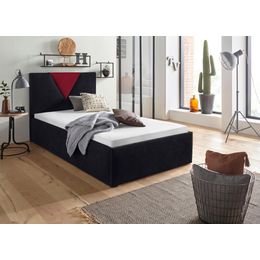Polsterbett "Malibu", schwarz (schwarz, rot), B:112cm L:212cm, Bezug Bett: Microfaser (100% Polyester);Bonnell-Federkernmatratze: 51% Polypropylen, 39% Polyester und 10% Baumwolle;Kaltschaummatratze: 100% Polyester, Bezug abnehm- und waschbar bis 60C, Westfalia Schlafkomfort, Betten, inkl. Bettkasten bei Ausführung mit Matratze