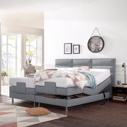 Boxbett, grau, B:104cm L:210cm, Box und Kopfteil: Feinstrukturstoff (77% Polyester und 23% Viskose);Bezug der Obermatratze: 100% Polyester, Westfalia Schlafkomfort, Komplettbetten, Boxspringbett, mit Motor in diversen Ausf&uuml;hrungen