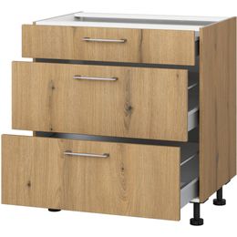 Auszugsunterschrank KOCHSTATION "KS-Trea U2AS80" Schränke Gr. B/H/T: 80 cm x 75 cm x 56 cm, braun (eiche astig) mit drei Auszügen, Breite 80 cm, Höhe 75 cm