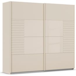 Schwebetürenschrank Rauch "Ruga" Schränke Gr. B/H/T: 226 cm x 210 cm x 62 cm, 2 St., beige (champagner, glas champagner) in moderner Lamellen-Optik, mit Glasauflagen