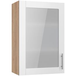 Glashängeschrank Optifit "Ahus" Schränke Gr. B/H/T: 60 cm x 89,6 cm x 34,9 cm, 1 St., braun (weiß matt, wildeiche nachbildung) Glashängeschrank Breite 60 cm