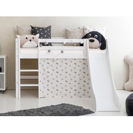 Hochbett Hoppekids "«Pets Natur»", weiß (weiß, pristine, weiß, weiß), B:81cm H:9cm L:168cm, Bett: 100% Massivholz, Nordische Kiefer;Rutsche: MDF;Vorhang: 100% Baumwolle, Hochbetten, Hochbett, Rutsche & Vorhang Grau und viel Auswahl