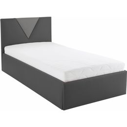 Polsterbett "Malibu", grau (anthrazit, grau), B:112cm L:212cm, Bezug Bett: Kunstleder;Bonnell-Federkernmatratze: 51% Polypropylen, 39% Polyester und 10% Baumwolle;Kaltschaummatratze: 100% Polyester, Bezug abnehm- und waschbar bis 60C, Westfalia Schlafkomfort, Betten, inkl. Bettkasten bei Ausführung mit Matratze