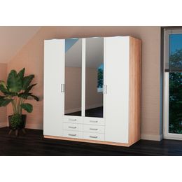 Kleiderschrank Priess "Amsterdam" Schränke Gr. B/H/T: 185 cm x 193 cm x 56 cm, mit Glaskranzblende und LED, 4 St., braun (artisan eiche, weiß) mit oder ohne LED-Beleuchtung