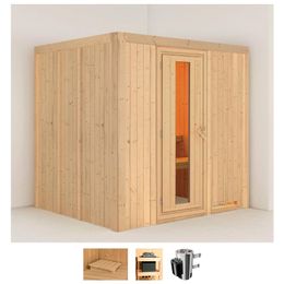 Karibu Sauna "Dima" Saunen 3,6-kW-Plug & Play Ofen mit integrierter Steuerung beige (naturbelassen)