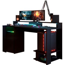 Kinderschreibtisch Parisot "Gaming", schwarz, B:152cm H:85cm T:61cm, Tische, Gamingtisch, Jugendschreibtisch, Schreibtisch, inkl. LED Beleuchtung