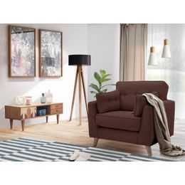 Sessel Home Affaire "Copenhagen", rot, B:92cm H:88cm T:87cm, Struktur weich (100% Polyester);Samtoptik (100% Polyester), Sessel, Einzelsessel, feiner Keder, Kopfheftung im Rücken und Armlehnkissen