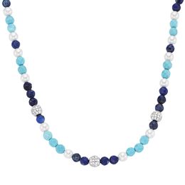 Collier Giorgio Martello MILANO "mit Zirkonia, Steinkugeln und Muschelkern-Perlen, Silber 925" Halsketten Gr. 45 cm, Silber 925 (Sterlingsilber), blau Damen