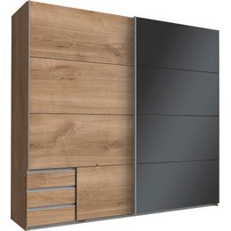 Schwebetürenschrank wimex "Valencia" Schränke Gr. B/H/T: 225 cm x 210 cm x 65 cm, 2 St., grau (plankeneiche nachbildung, glas grey) mit Glaselementen und Schubkästen