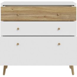 Kommode FORTE "Harllson EasyKlix by FORTE" Sideboards Gr. B/H/T: 89,8 cm x 86,5 cm x 41,5 cm, 3, weiß (weiß, mauvella eiche) die neue geniale Art Möbel aufzubauen