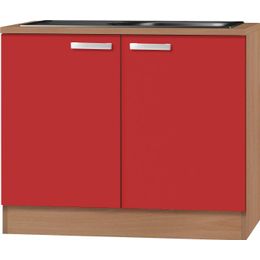 Spülenschrank Optifit "Odense" Schränke Gr. B/H/T: 100 cm x 85 cm x 60 cm, 2 St., rot (rot, buche) 100 cm breit, mit 2 Türen, inkl. Einbauspüle aus Edelstahl