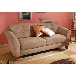 3-Sitzer Home Affaire "Trondheim", braun, B:192cm H:89cm T:90cm, Struktur weich ( 97% Polyester, 3% Baumwolle);Luxus-Microfaser ALTARA NUBUCK (100% Polyester);Luxus-Microfaser Lederoptik (100% Polyester), Sofas, mit Federkern, Knopfheftung im R&uuml;cken