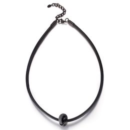 Kette mit Anhänger Kingka "SLN8307BGY" Halsketten Gr. Edelstahl-Leder, Länge: 50 cm, schwarz (schwarz, grau) Damen