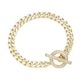 Armband Giorgio Martello MILANO "Panzerkette, Schließe mit Zirkonia, Silber 925" Armbänder Gr. 18 cm, Silber 925 (Sterlingsilber), goldfarben (gold) Damen