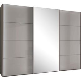 Schwebetürenschrank Wiemann "Kos" Schränke Gr. B/H/T: 278,9 cm x 217 cm x 67 cm, 3 St., grau (havanna, dekor, glas kieselgrau, kristallspiegel) mit Spiegeltür und Schattenfuge