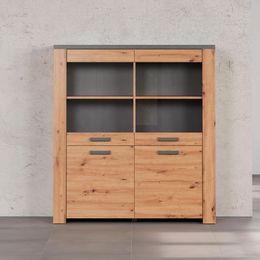 Highboard Home Affaire "Ambres" Sideboards Gr. B/H/T: 127 cm x 139 cm x 40 cm, braun (artisan eiche melamin) matte Echtholzoptik, ca. Maße BxH: 127x139 cm, hellbraun, Eiche