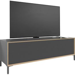 Müllermöbel TV-Board MÜLLER SMALL LIVING "VERTIKO HIFI" Sideboards Gr. B/H/T: 148 cm x 37 cm x 45 cm, schwarz-weiß (anthrazit birke) vordere Klappe mit schalldurchlässigem Akustikstoff bespannt