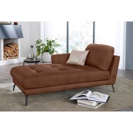 Chaiselongue W.Schillig "softy" Sofas Gr. B/H/T: 106 cm x 79 cm x 168 cm, Chenille-Flachgewebe R66, Armlehne links, braun (copper r66) mit dekorativer Heftung im Sitz, Füße schwarz pulverbeschichtet