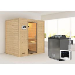 Karibu Sauna ""Sonja" mit Klarglastür Ofen 9 kW Bio externe Strg modern" Saunen beige (naturbelassen)