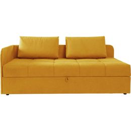 Schlafsofa Alina "Marla", gelb (rapsgelb eqe 25), B:205cm H:73cm T:95cm, Chenille EQE (100% Polyester), Sofas, Schlafsofa, inkl. Stauraum & 2 R&uuml;ckenkissen, Armlehne wahlweise links oder rechts