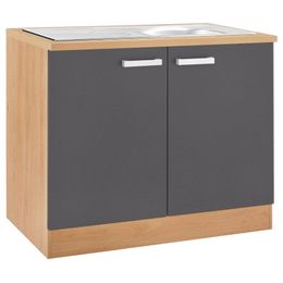 Spülenschrank Optifit "Odense" Schränke Gr. B/H/T: 100 cm x 85 cm x 60 cm, 2 St., grau (anthrazit, buche) 100 cm breit, mit 2 Türen, inkl. Einbauspüle aus Edelstahl