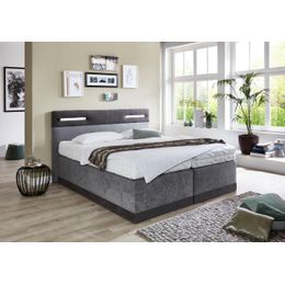 Boxspringbett, grau (anthrazit, grau), Ohne Topper, Liegefl&auml;che B/L: 90cm x 200cm, H2, Bonnell-Federkernmatratze, Bezug Obermatratze 100% Polyester, waschbar bis 60C;Bezug Unterbox und Kopfteil: Mikrofaservelours (100% Polyester), Westfalia Schlafkomfort, Komplettbetten, Boxspringbett, mit LED-Beleuchtung, Topseller