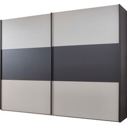 Schwebetürenschrank Wiemann "Korfu" Schränke Gr. B/H/T: 296,3 cm x 217 cm x 67 cm, 2 St., grau (grau schwarz) hochwertige Beschläge