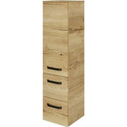 Midischrank SAPHIR "Serie 4010 Badschrank 30cm breit, 1 Tür, 2 Schubladen, inkl Türdämpfer" Schränke Gr. B/H/T: 30cm x 121cm x 33cm,, braun (halifax eiche quer nachbildung) 2 Glas-Einlegeböden, Badezimmer-Midischrank 121 cm hoch, 33 tief