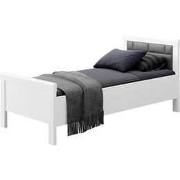 Einzelbett Priess "Arnsberg", weiß (lichtweiß, anthrazit), B:108cm L:208cm, Betten, Kinder-Einzelbett Jugendbett Bettgestell, Komforthöhe mit gepolstertem Kopfteil