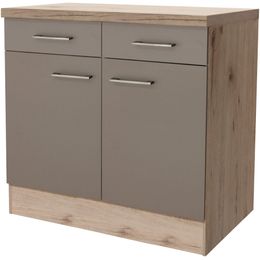 Unterschrank Flex-Well "Riva" Schränke Gr. B/H/T: 80 cm x 85 cm x 57 cm, 2 St., braun (quarz cubanit, san remo eiche) (B x H T) 80 86 60 cm, für viel Stauraum