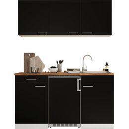 E (A bis G) Pantryküche respekta "Luis, mit Glaskeramikkochfeld, wahlweise Mikrowelle, Korpus Weiß" Komplettküchen-Sets Gr. B/H/T: 150 cm x 200 cm x 60 cm, Küchenzeile, ohne Mikrowelle, schwarz (küche: front: schwarz, korpus: weiß, arbeitsplatte butcher nussbaum, arbeitsplatte: nussbaum) Küchenzeile Breite 150 cm